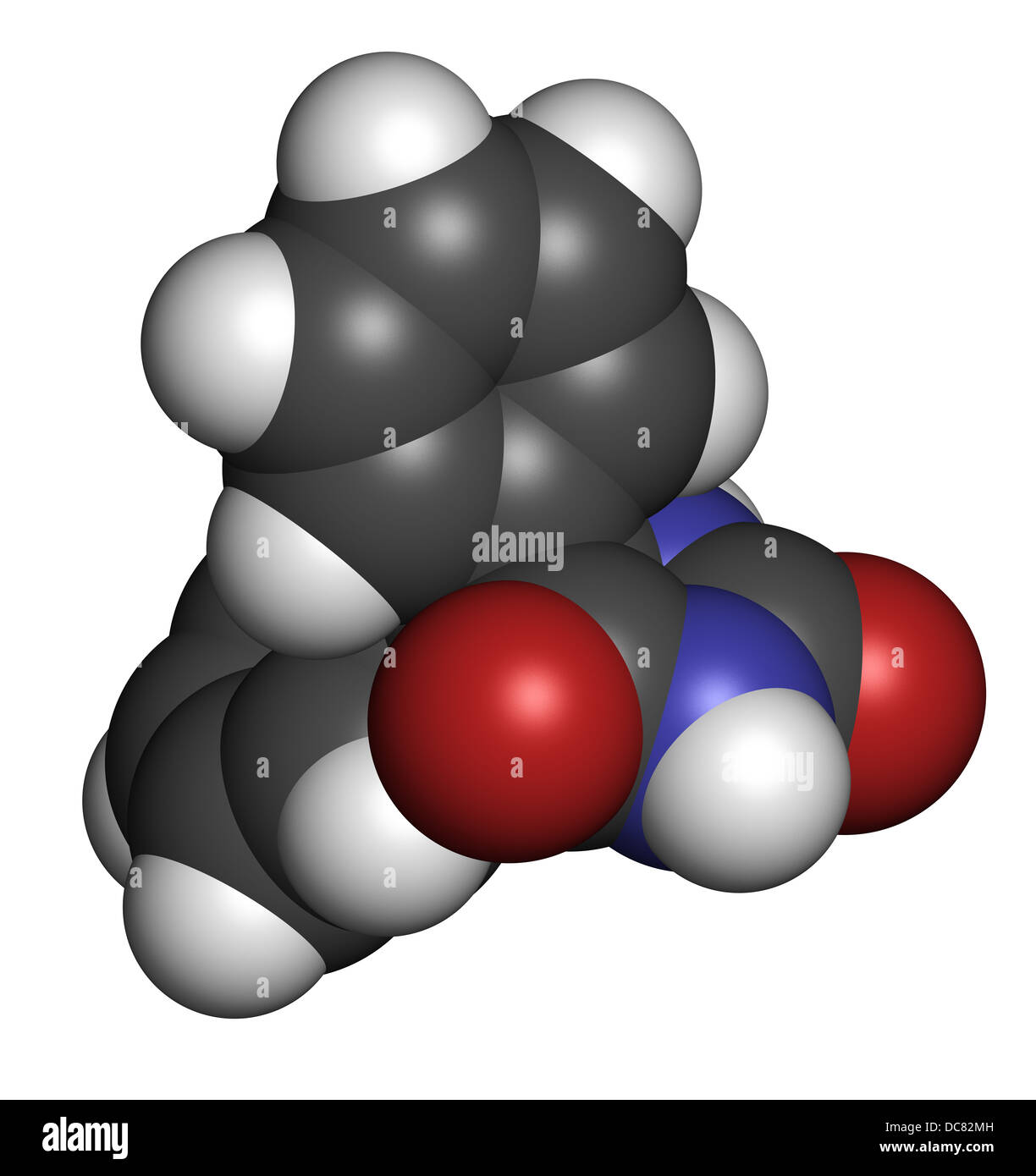 Phenytoin epilepsy drug, chemical structure. Atoms are represented as ...