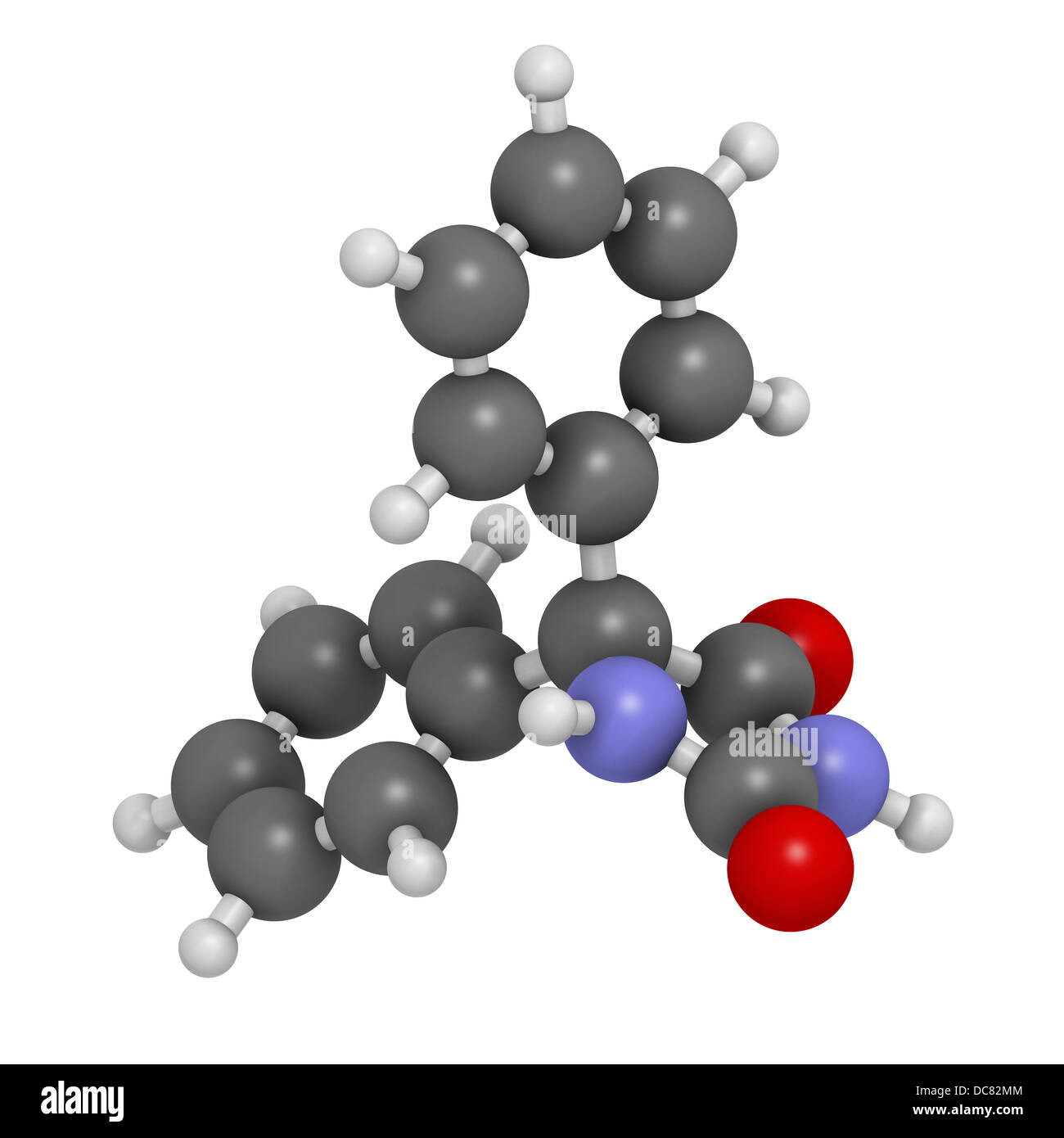 Phenytoin epilepsy drug, chemical structure. Atoms are represented as ...