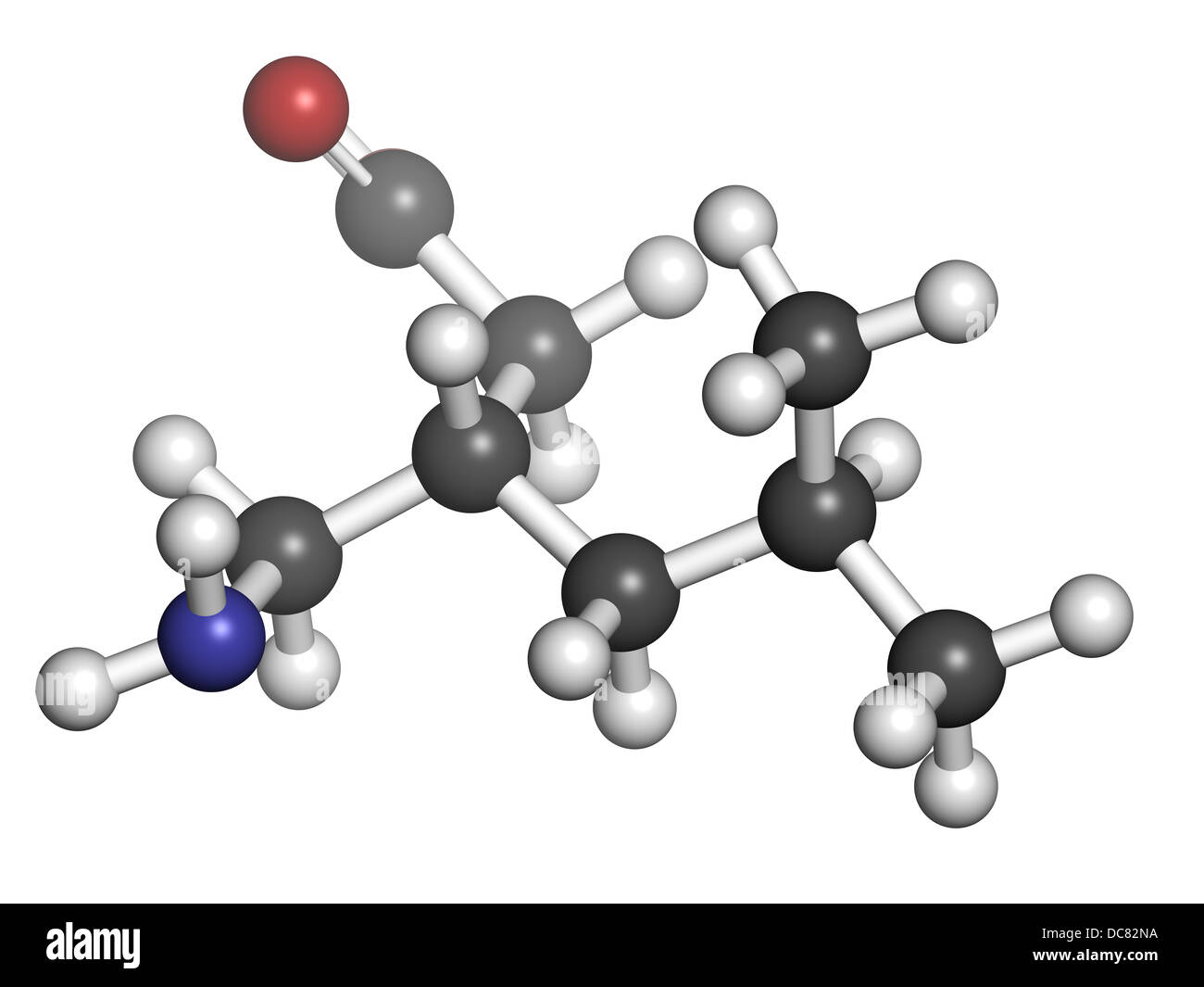 Pregabalin epilepsy and fibromyalgia drug, chemical structure. Atoms ...