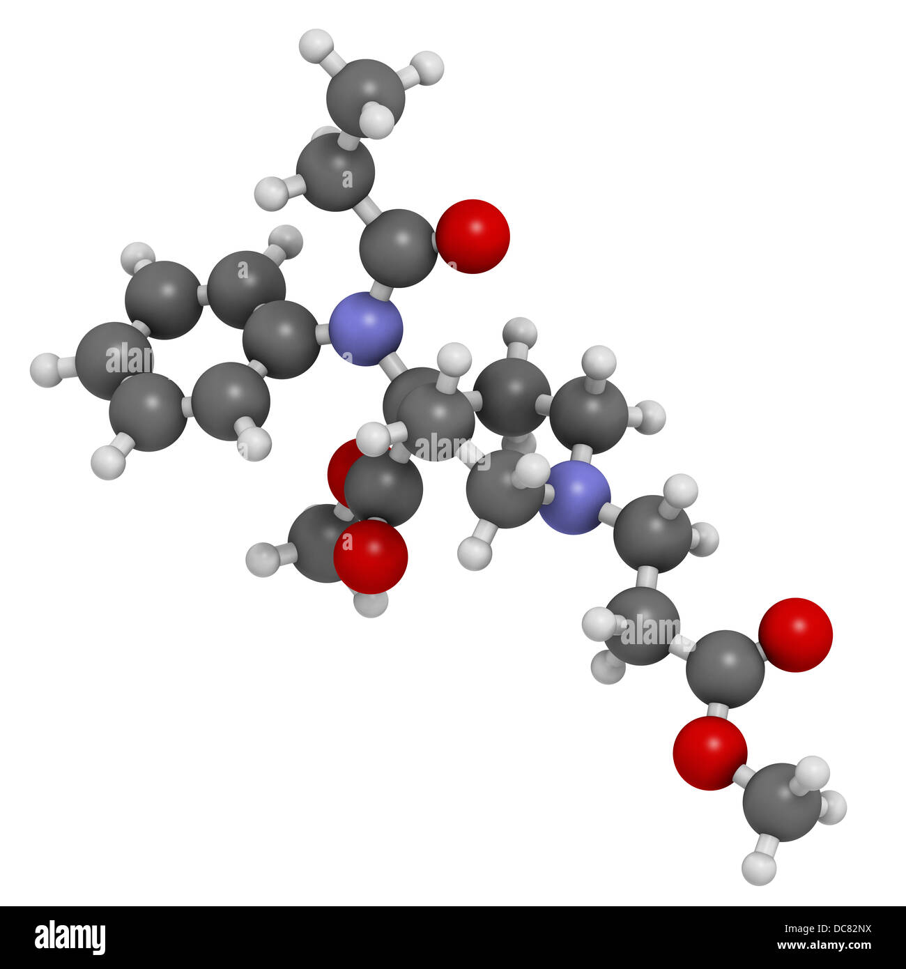 Remifentanil anaesthetic and analgesic drug, chemical structure. Atoms ...