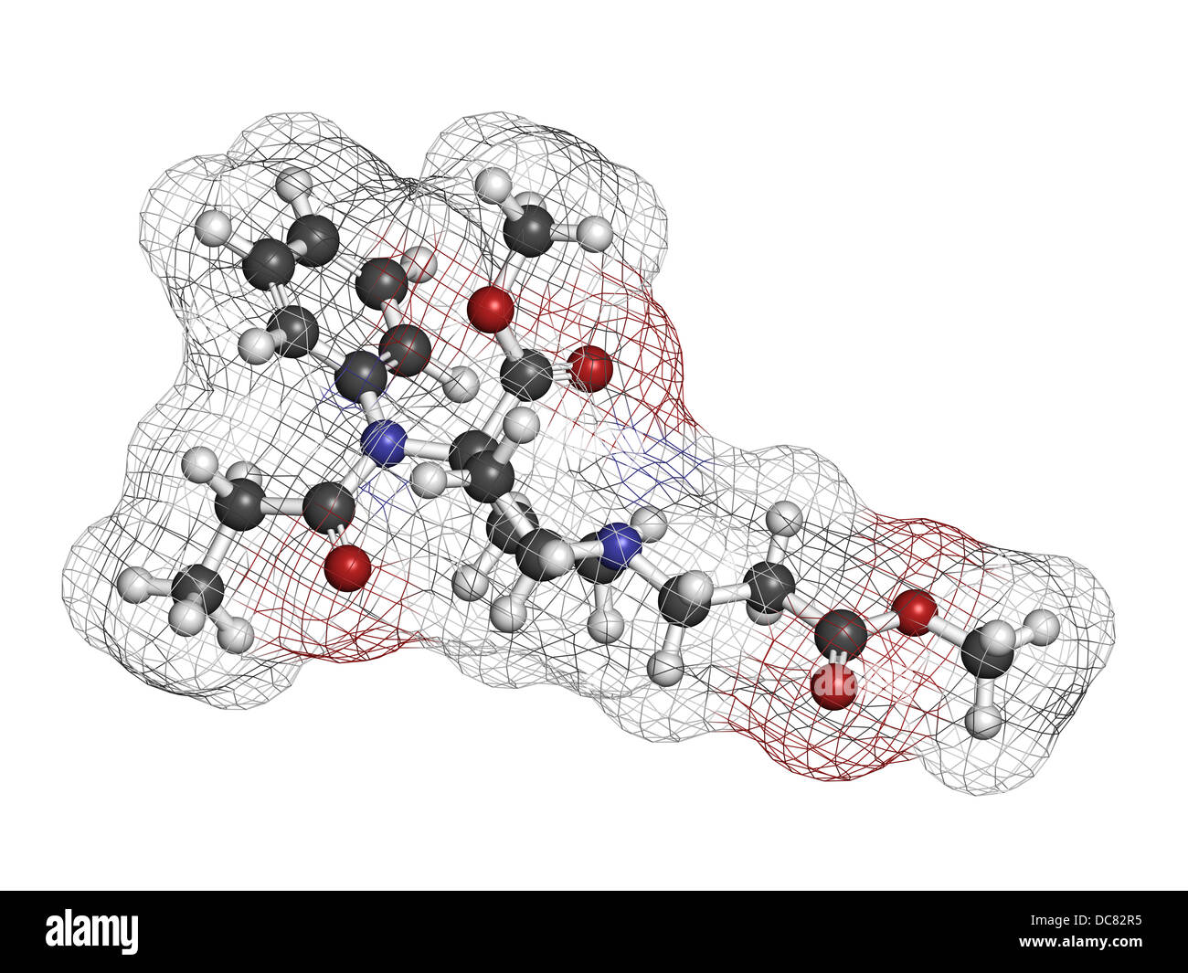 Remifentanil anaesthetic and analgesic drug, chemical structure. Atoms ...