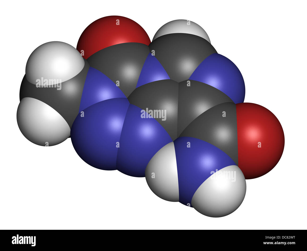 Temozolomide cancer chemotherapy drug, chemical structure. Atoms are ...