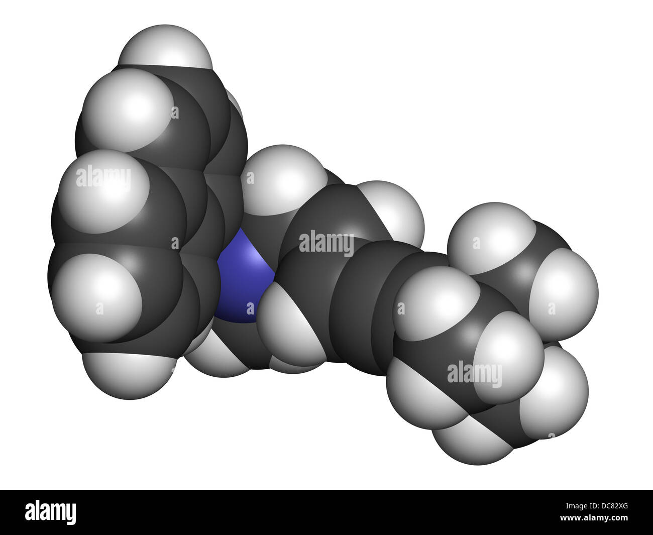 Terbinafine antifungal drug, chemical structure. Atoms are represented ...