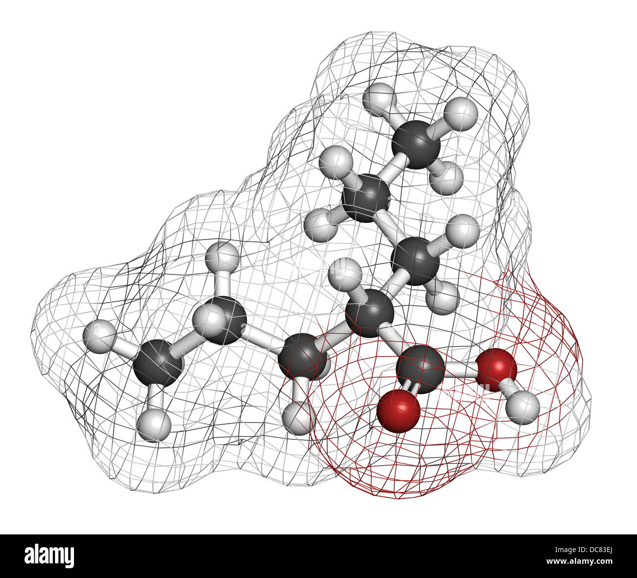 Valproic acid or valproate epilepsy (seizures) drug, chemical structure ...