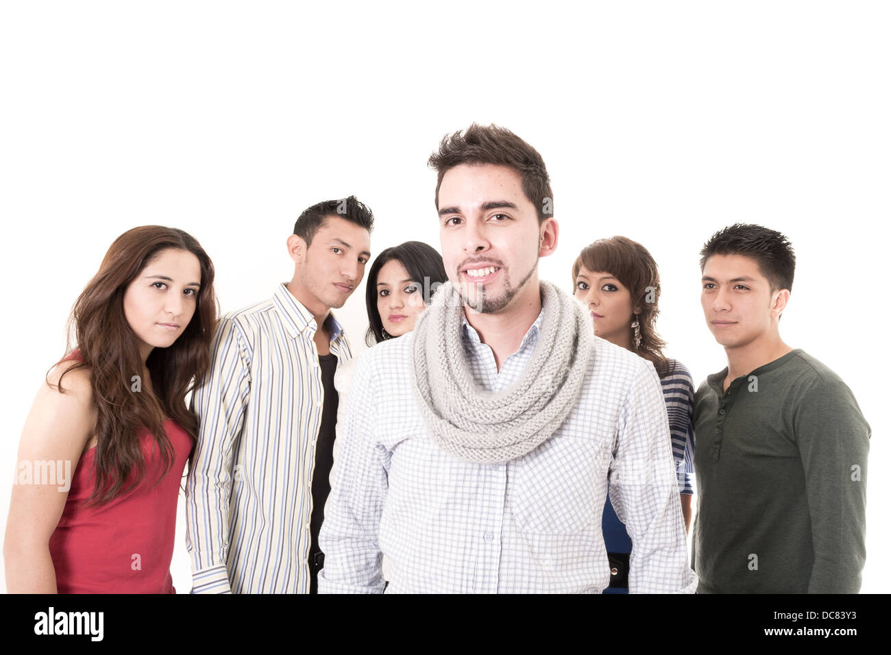Group of young people, man at front Stock Photo - Alamy