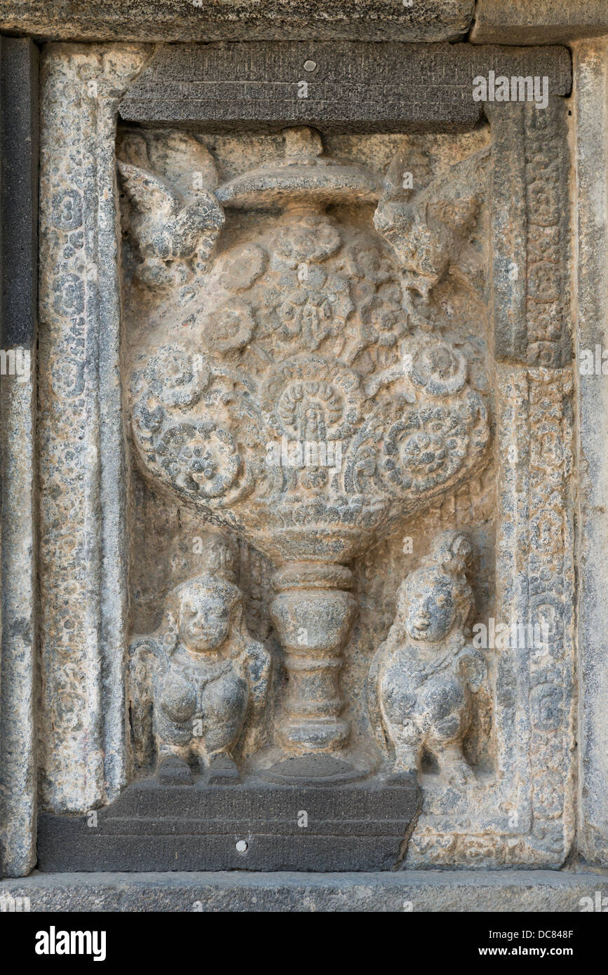 Prambanan panel kalpataru tree flanked by a pair of kinnaras and birds ...