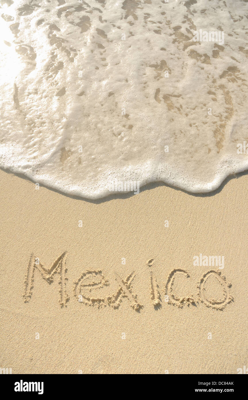 The Word Mexico Written in the Sand on a Beach Stock Photo - Alamy