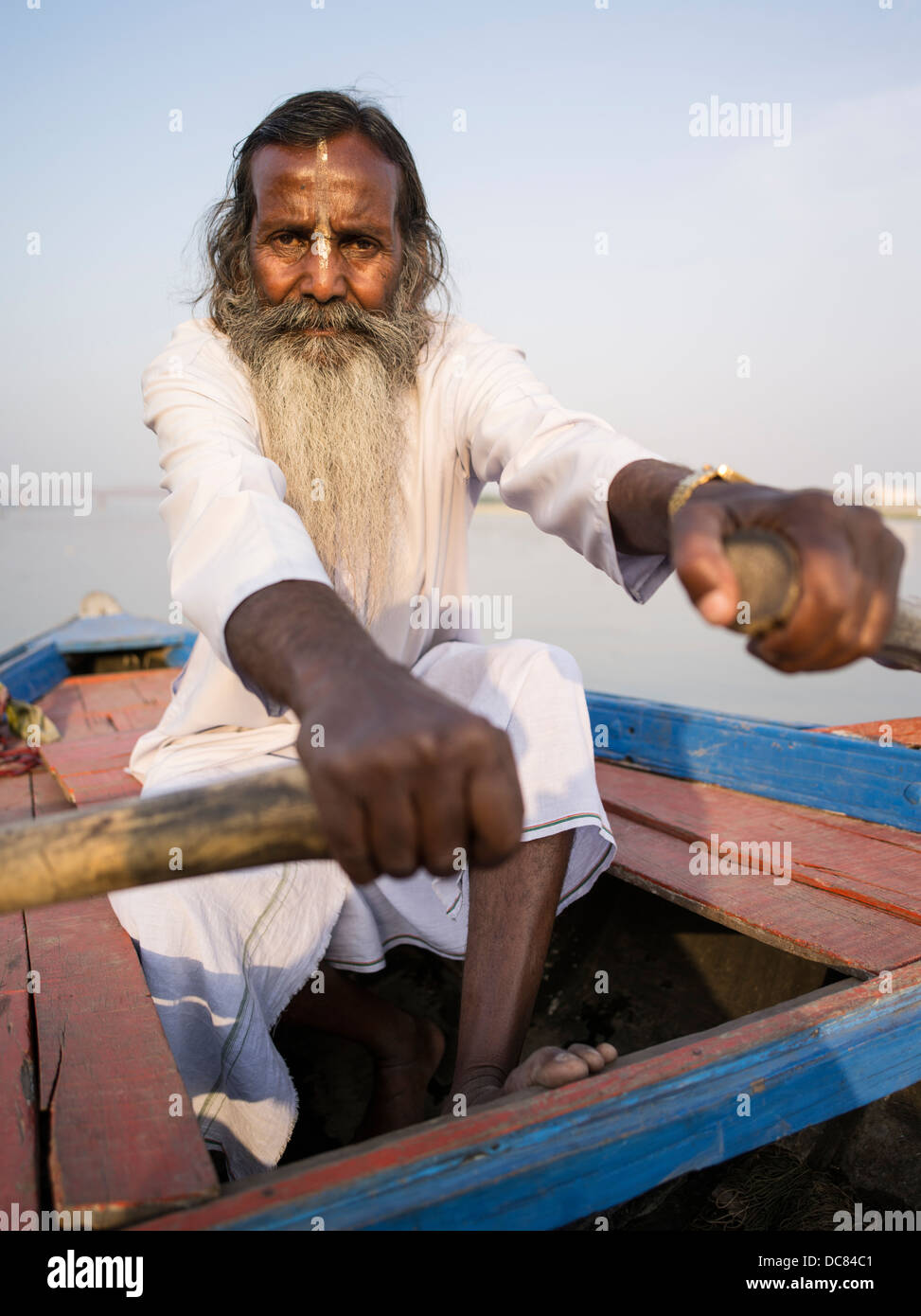 Baba Ge the boatman on the Ganges River - Varanasi, India Stock Photo ...