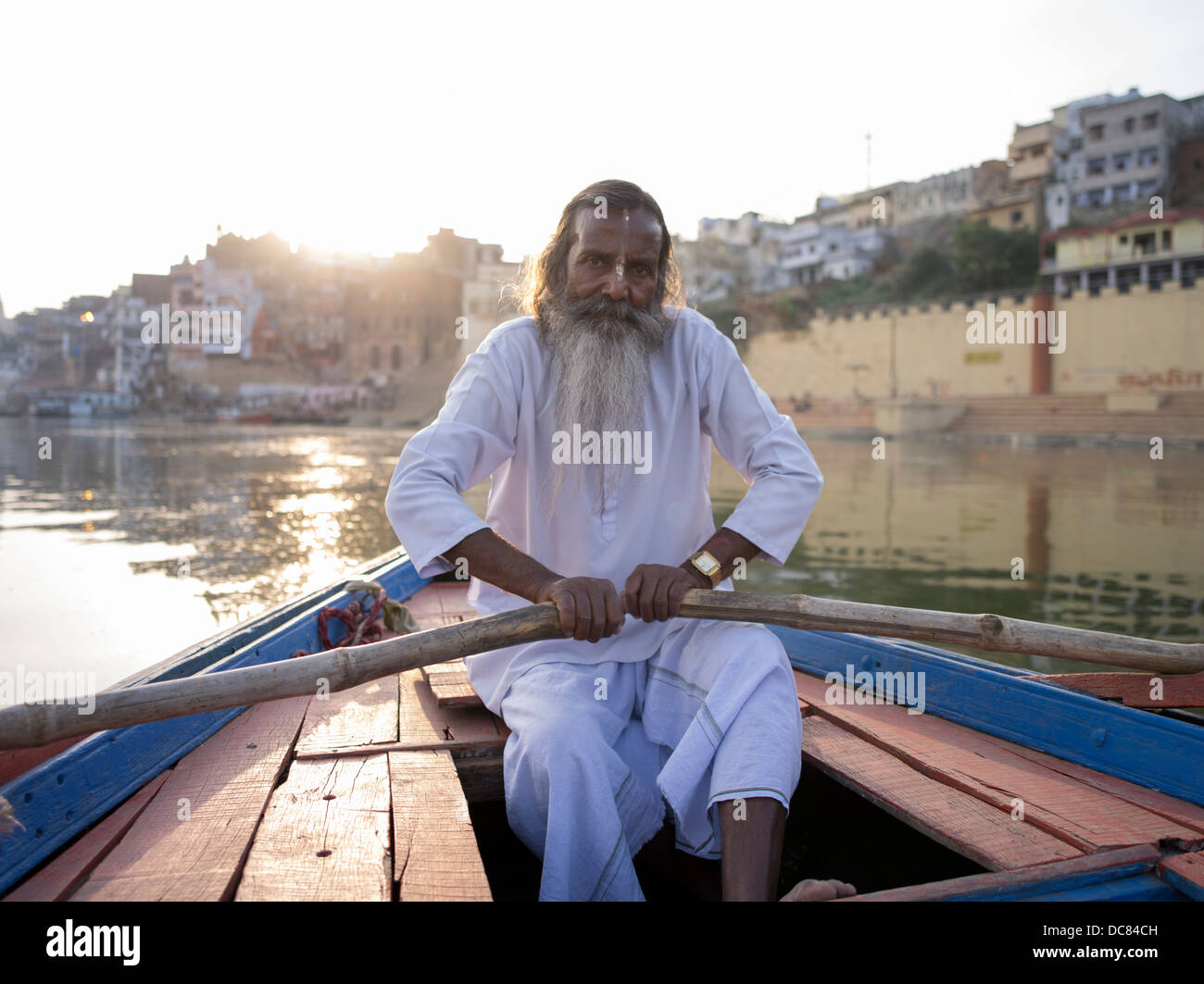 Baba Ge the boatman on the Ganges River - Varanasi, India Stock Photo ...