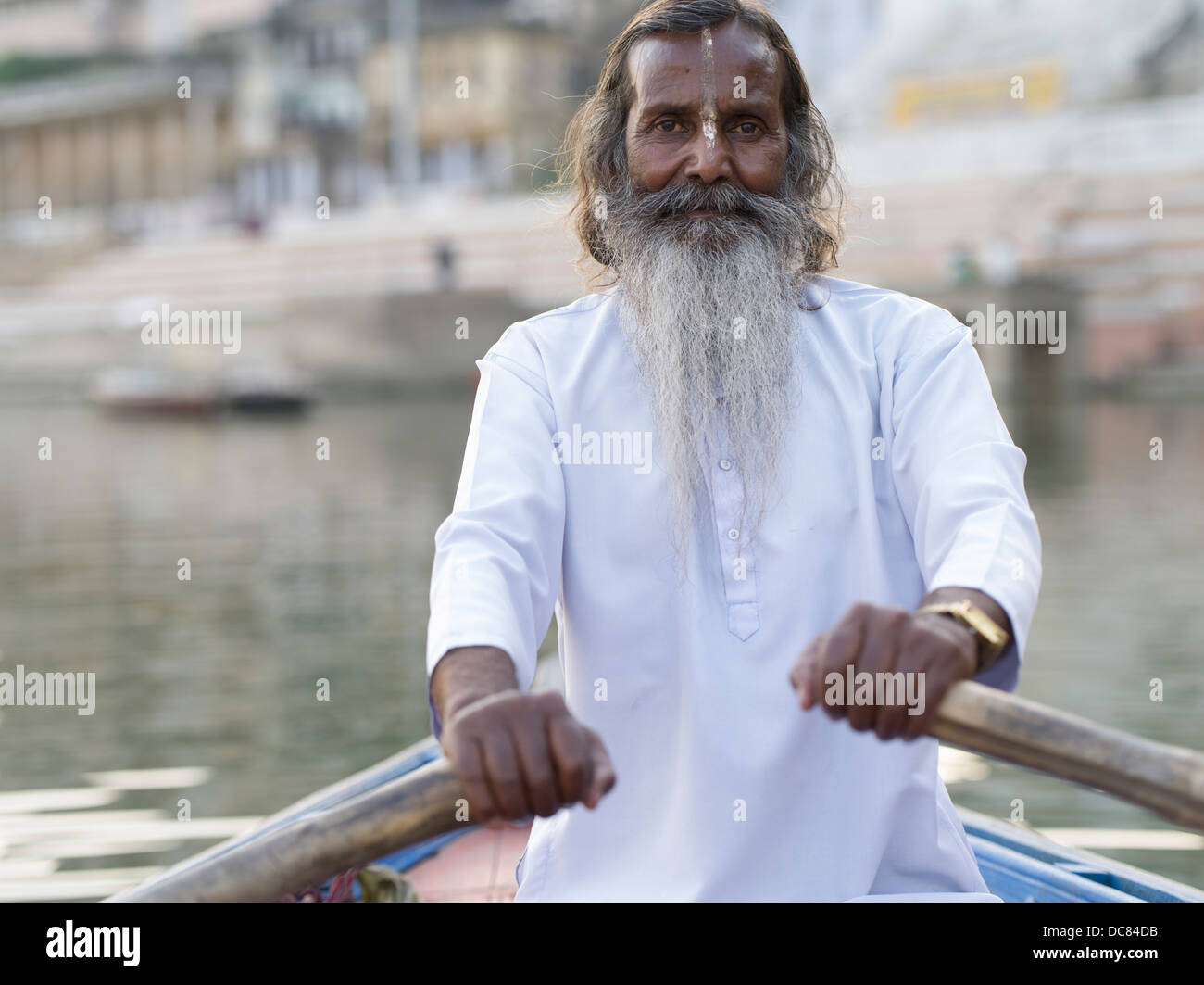 Baba Ge the boatman on the Ganges River - Varanasi, India Stock Photo ...