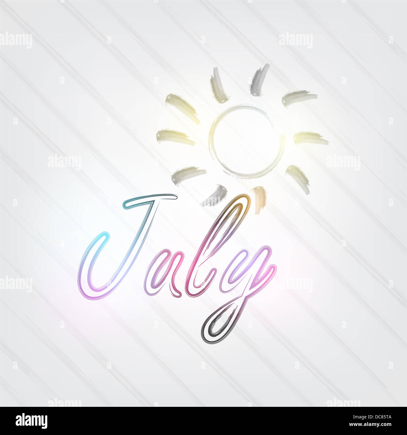 July Typography - background in retro style with sun and label Stock ...