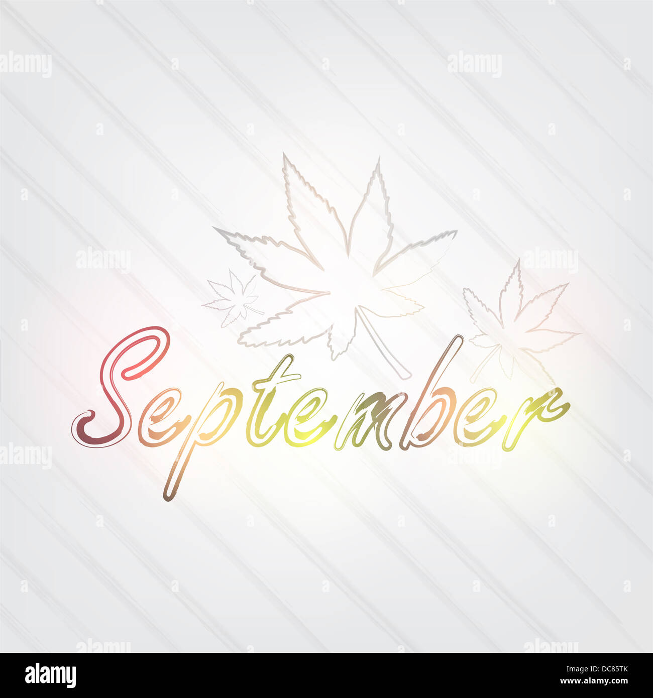 September Typography - background in retro style with leafs and label ...