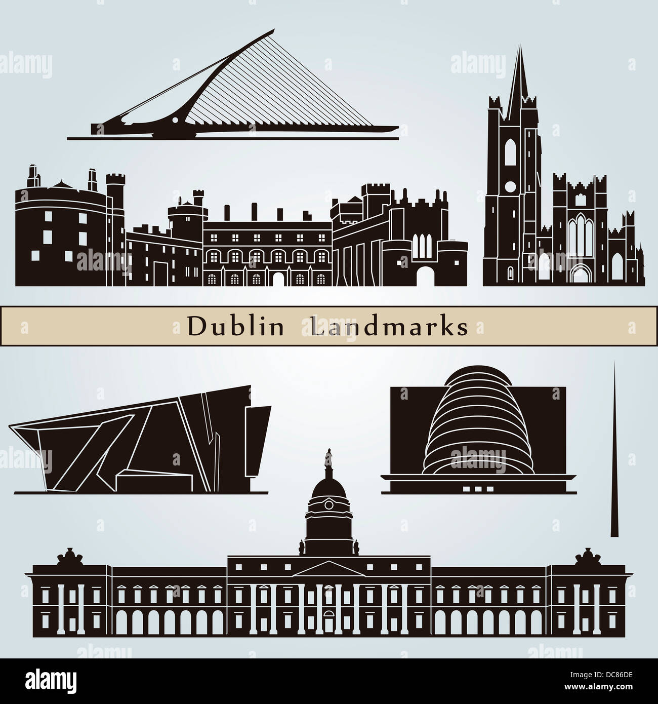 Dublin landmarks and monuments isolated on blue background Stock Photo ...