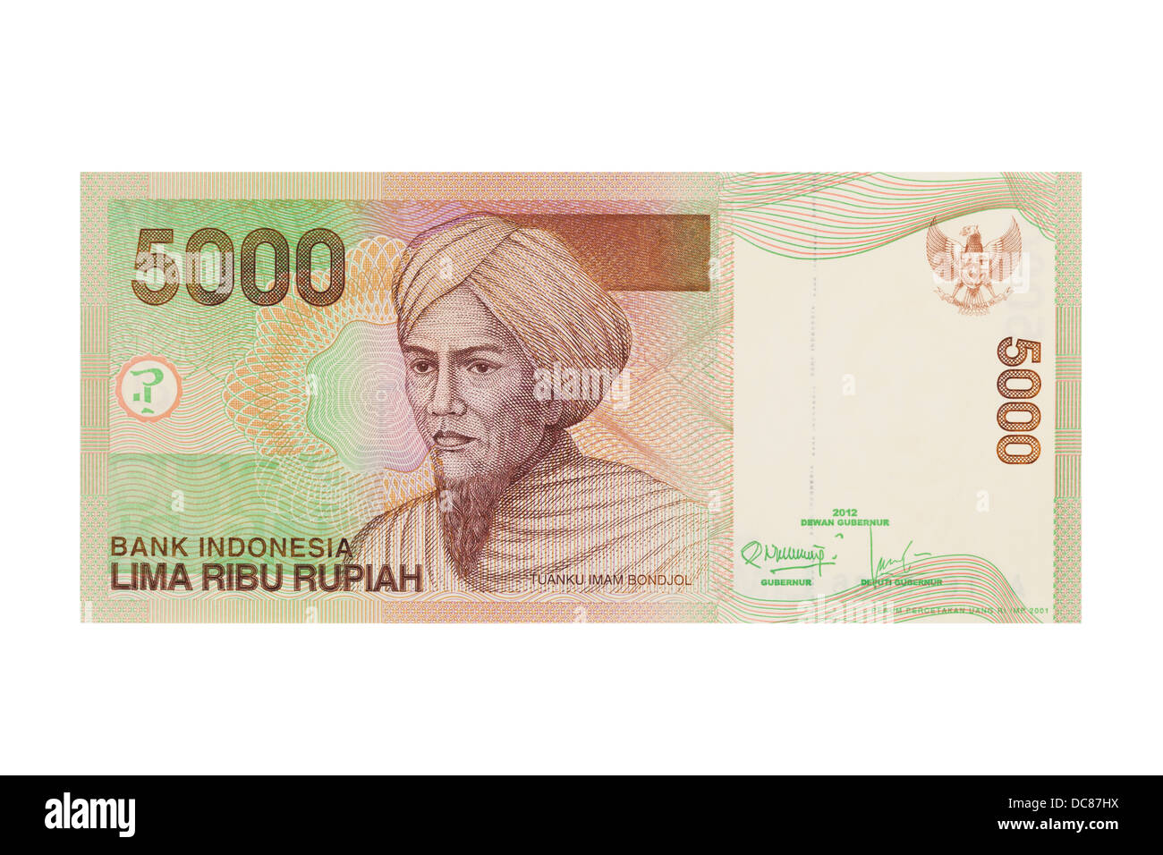 Indonesian five thousand rupiah note on a white background Stock Photo ...