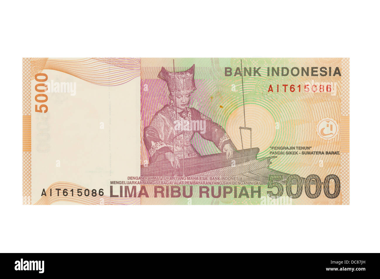 Indonesian five thousand rupiah note on a white background Stock Photo ...