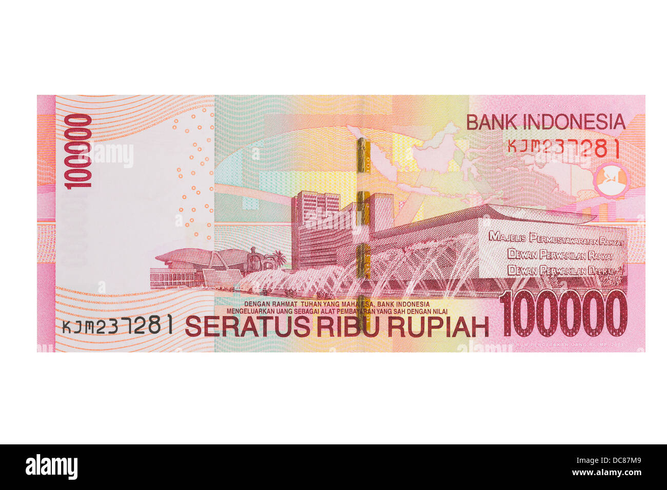 Indonesian one hundred thousand rupiah note on a white background Stock ...