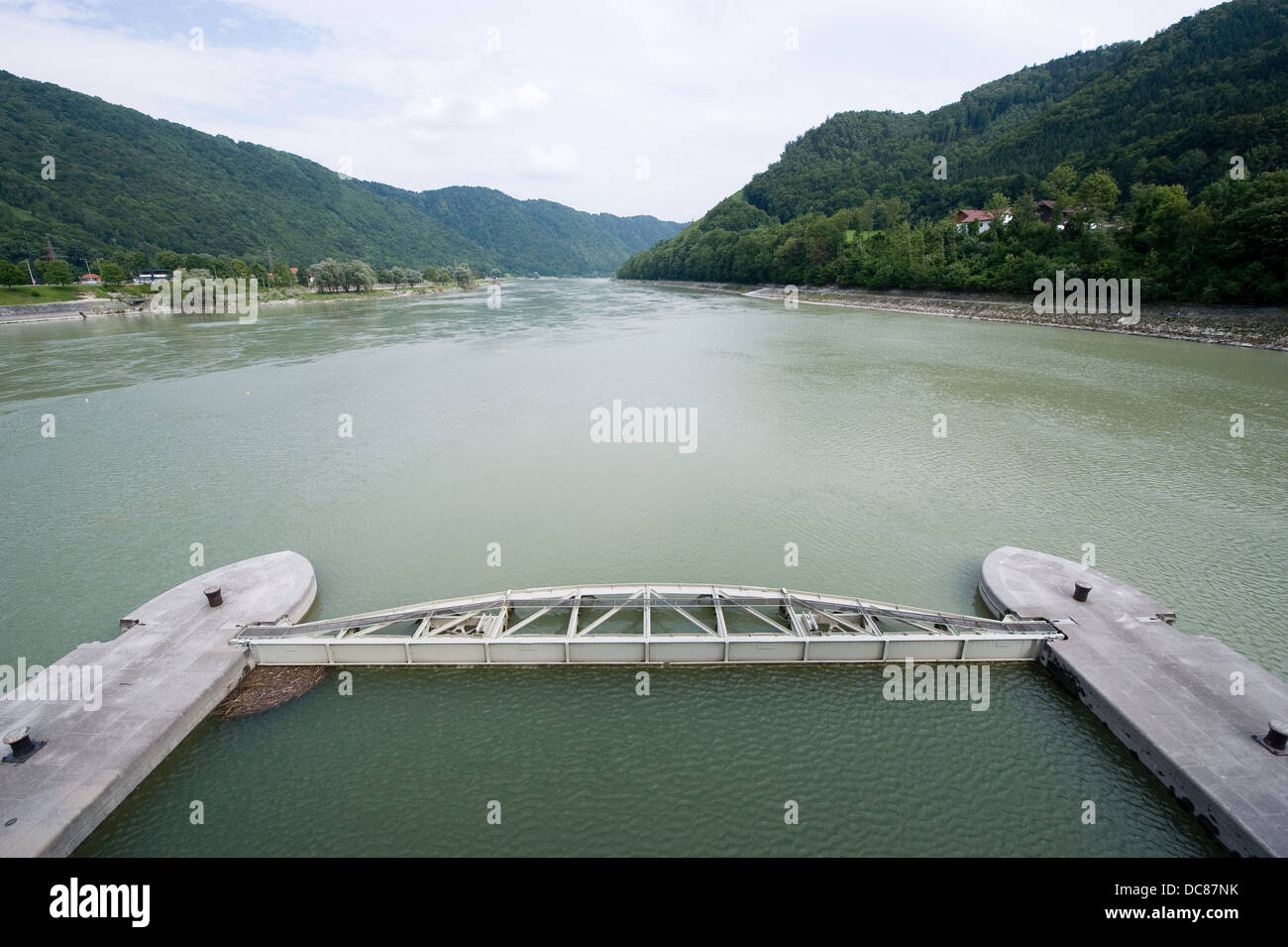 Part of the hydro-electric power station Jochenstein in the Donau river ...