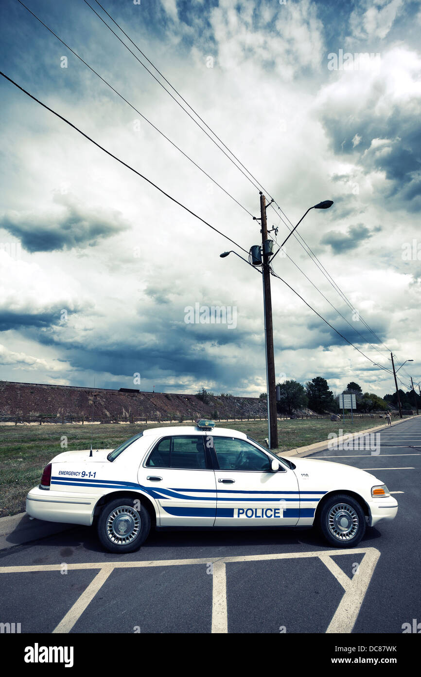 Vertical view of cop car with special photographic processing Stock ...