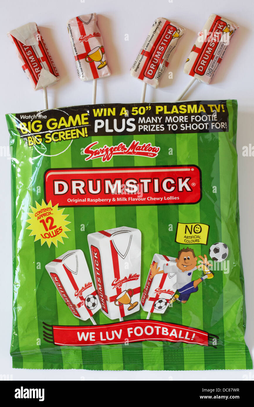 Bag of Swizzels Matlow we luv football drumstick opened with lollies ...