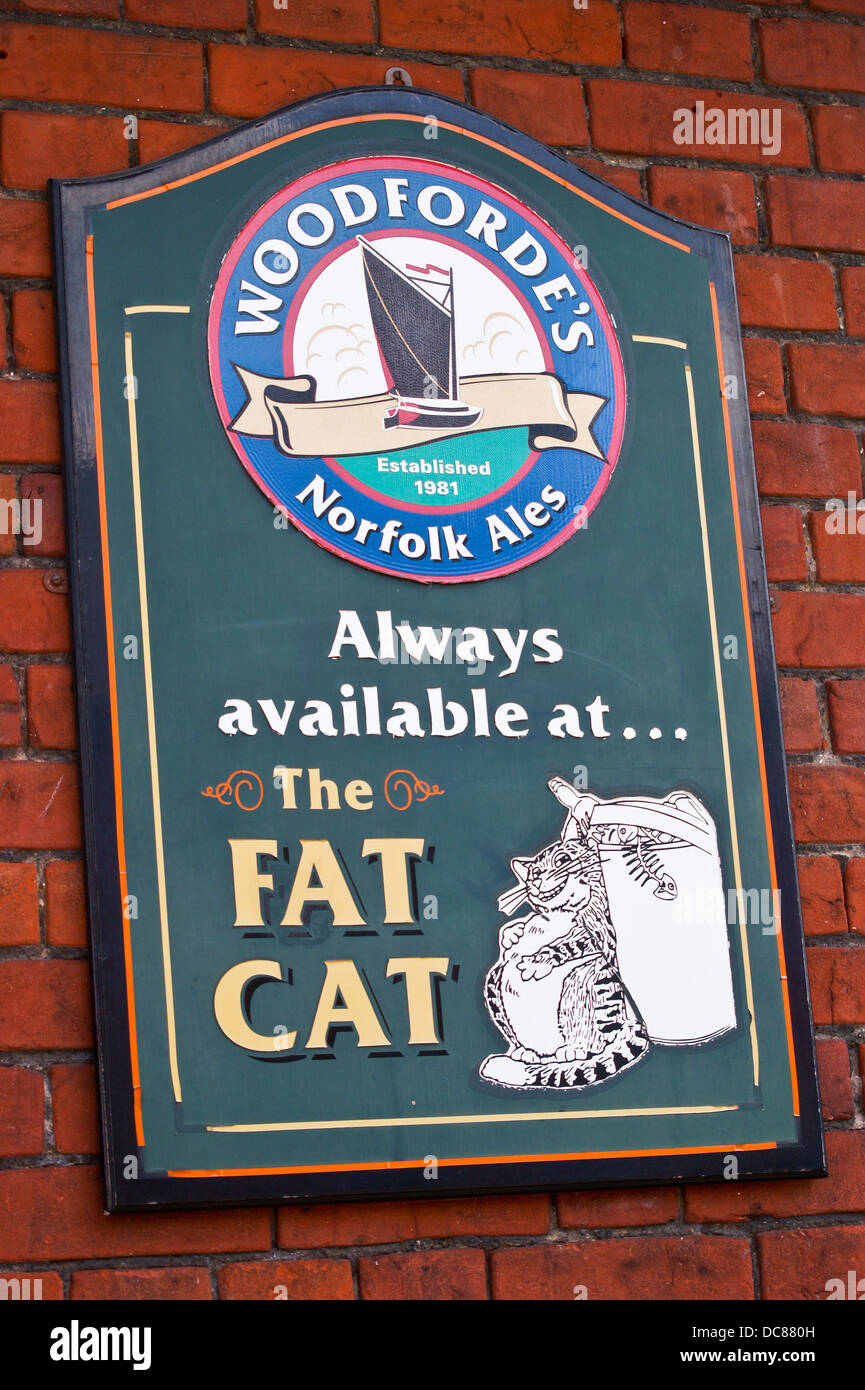 Woodfordes Norfolk Ales sign, Fat Cat pub and microbrewery, West End ...