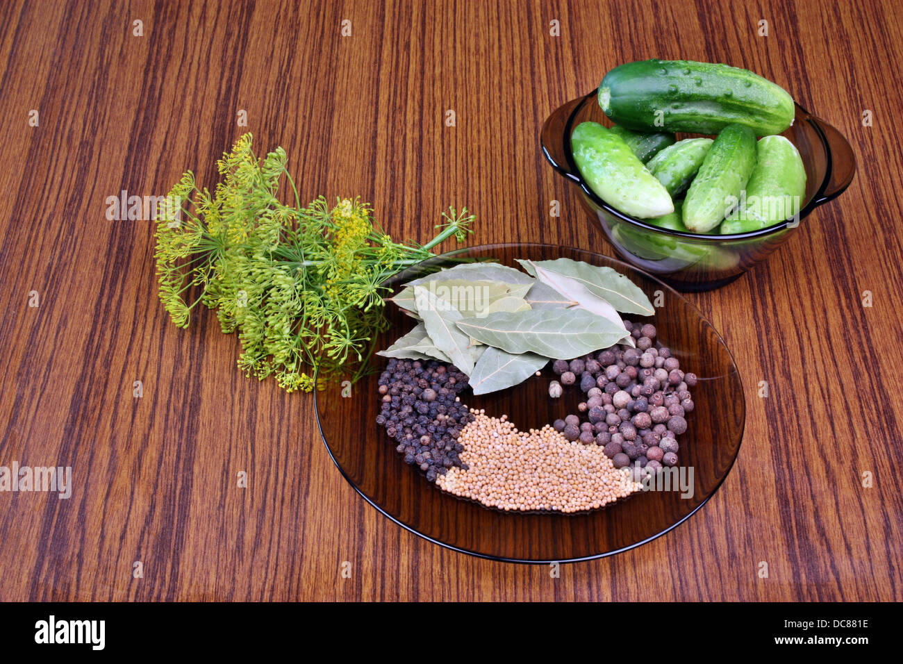 Cucumbers pickled gherkin dill spice allspice bay leaf mustard pepper ...