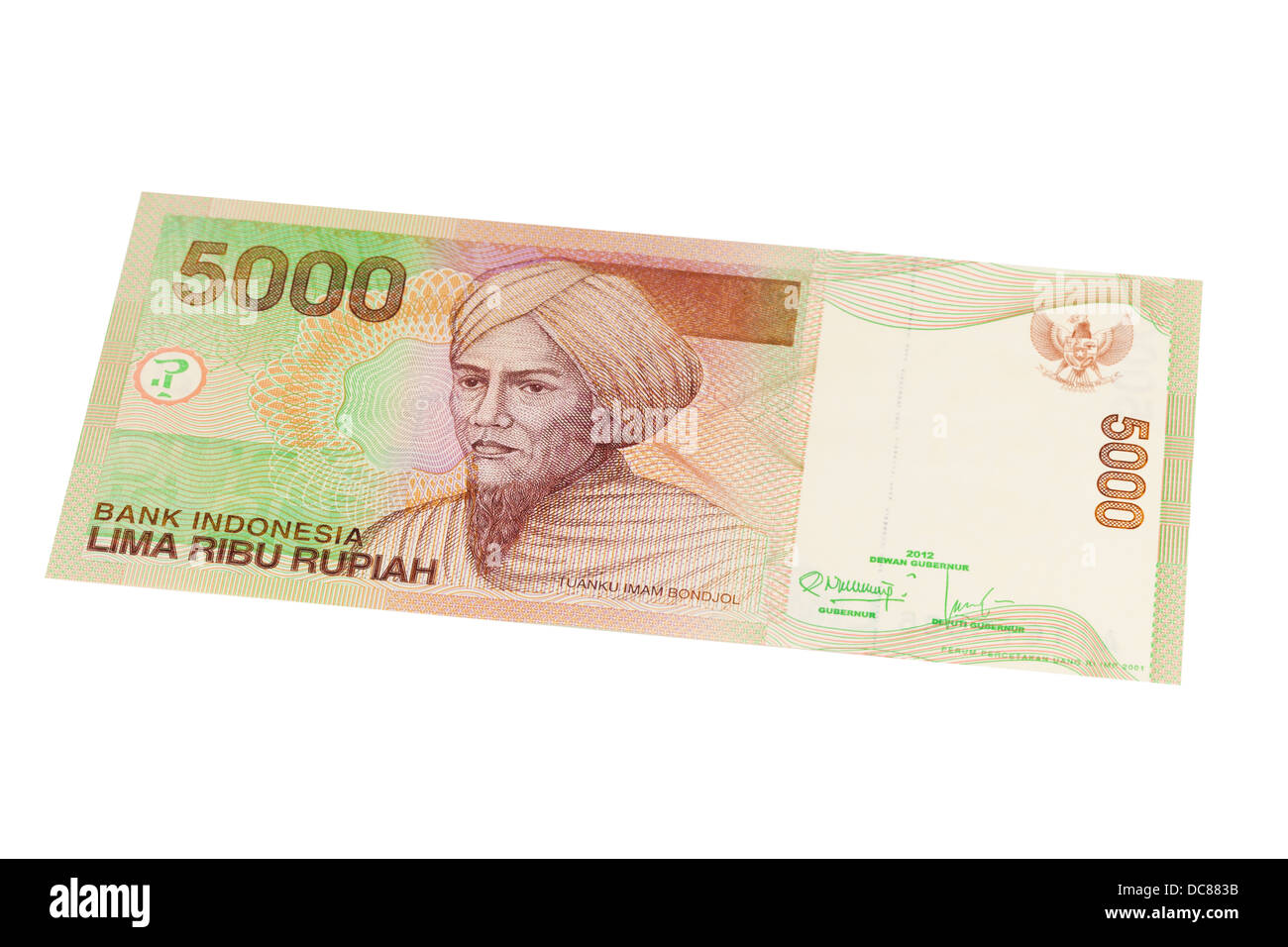 Indonesian five thousand rupiah note on a white background Stock Photo ...