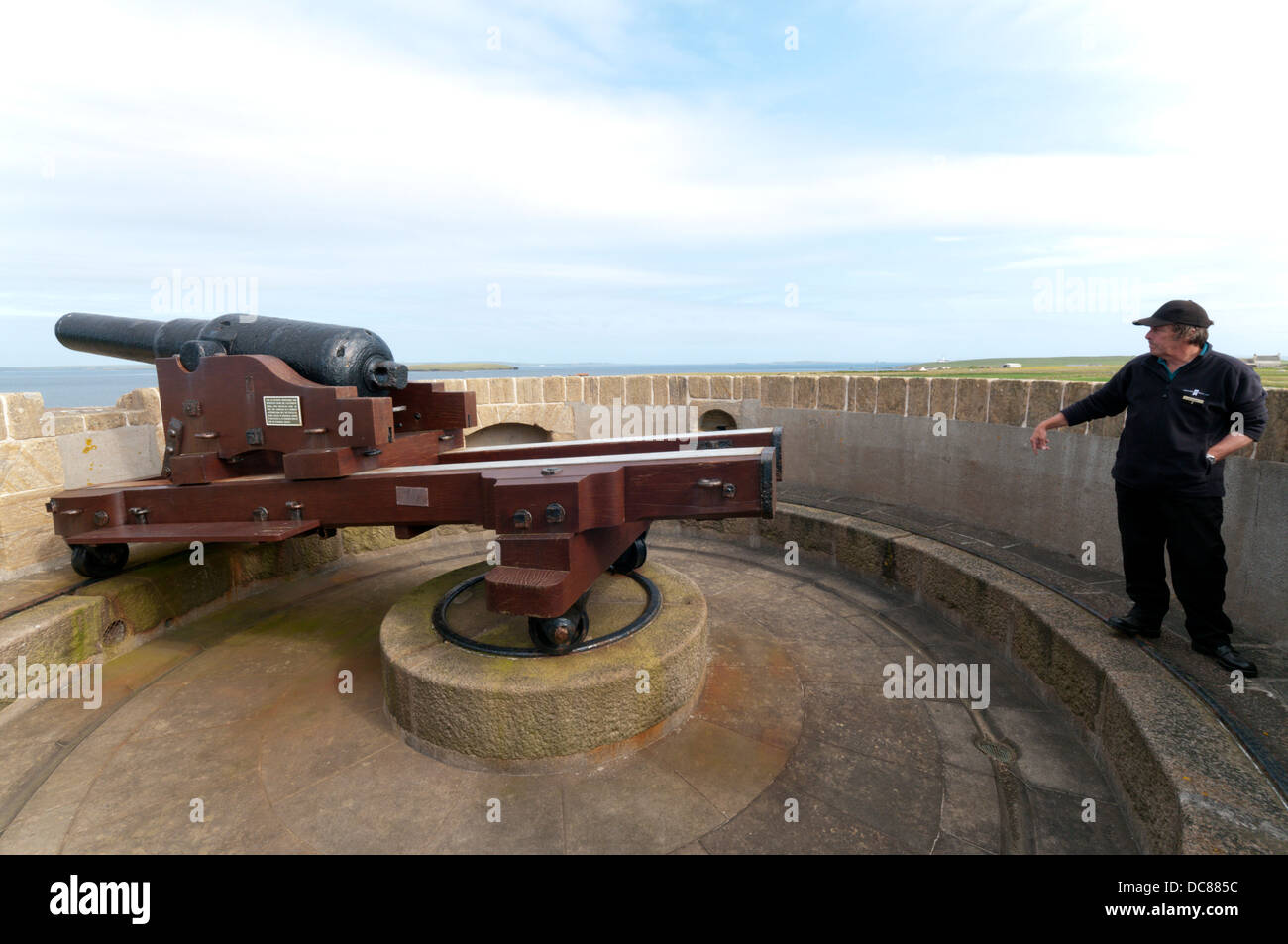 A Historic Scotland guide on the roof of the Martello Tower at Hackness ...