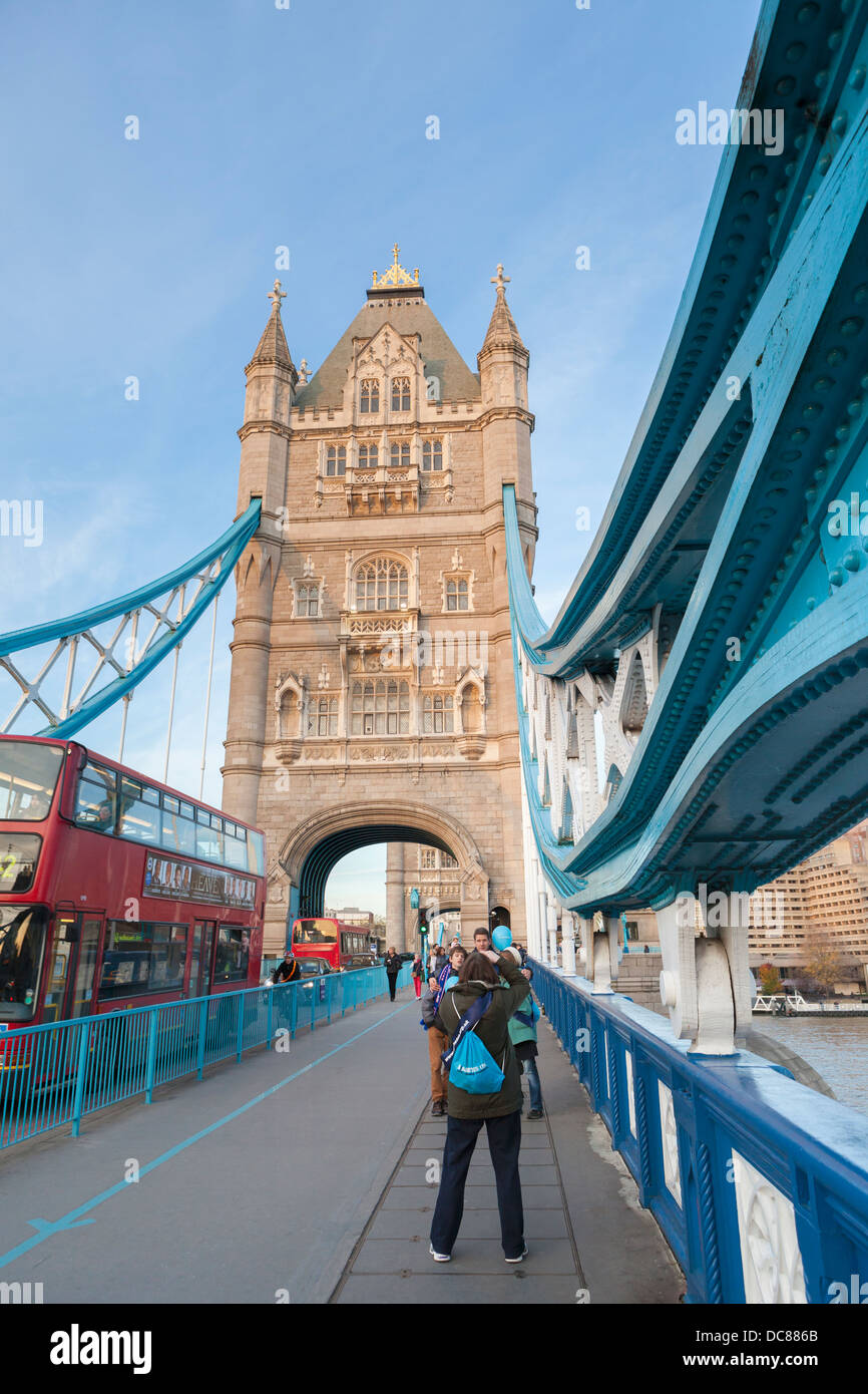 Tourists taking a picture at Tower bridge, London, England Stock Photo ...