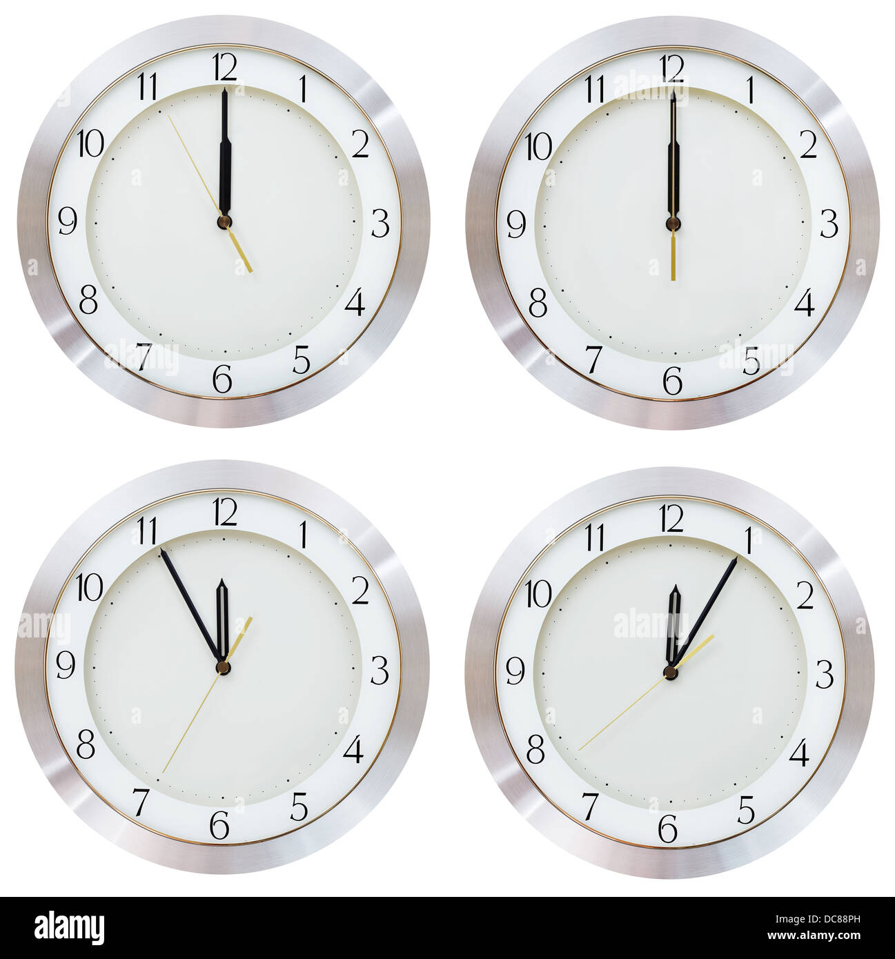 set of twelve o clock on the dial round wall clock isolated on white ...