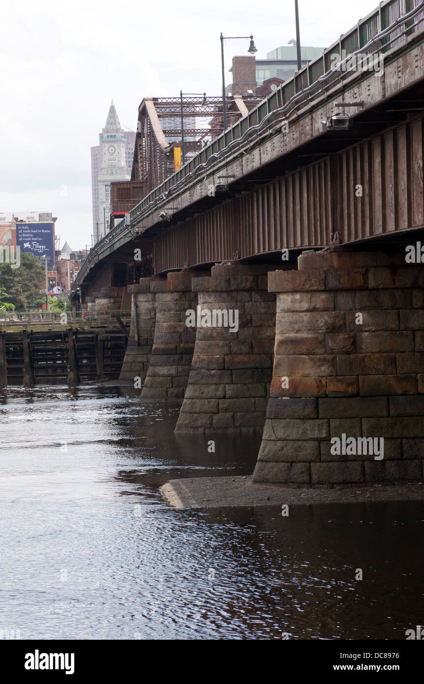 View of the Charletown Bridge, looking across the Charles river towards ...