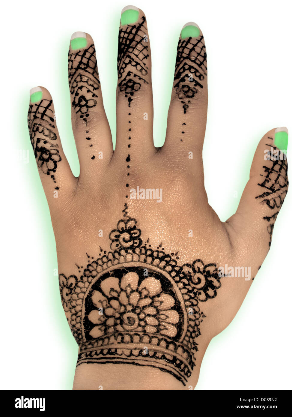 Henna mehendi design white background green nail Stock Photo - Alamy