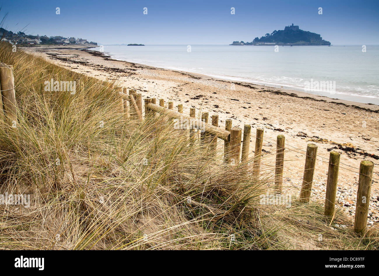 St Michael's Mount Bay Marazion landscape viewed through sand dunes ...