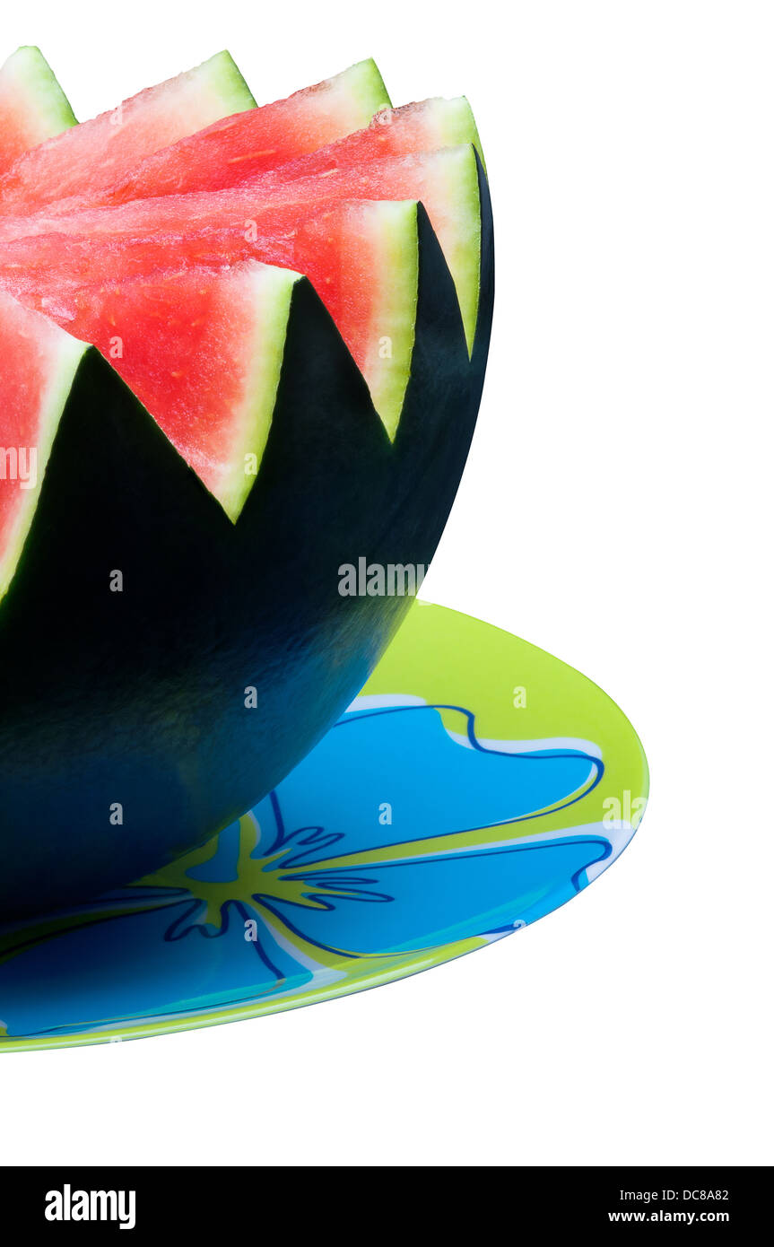 watermelon plate white background fruit red cut Stock Photo - Alamy