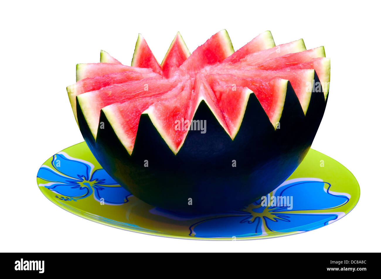 watermelon plate white background fruit red cut clipping path included ...