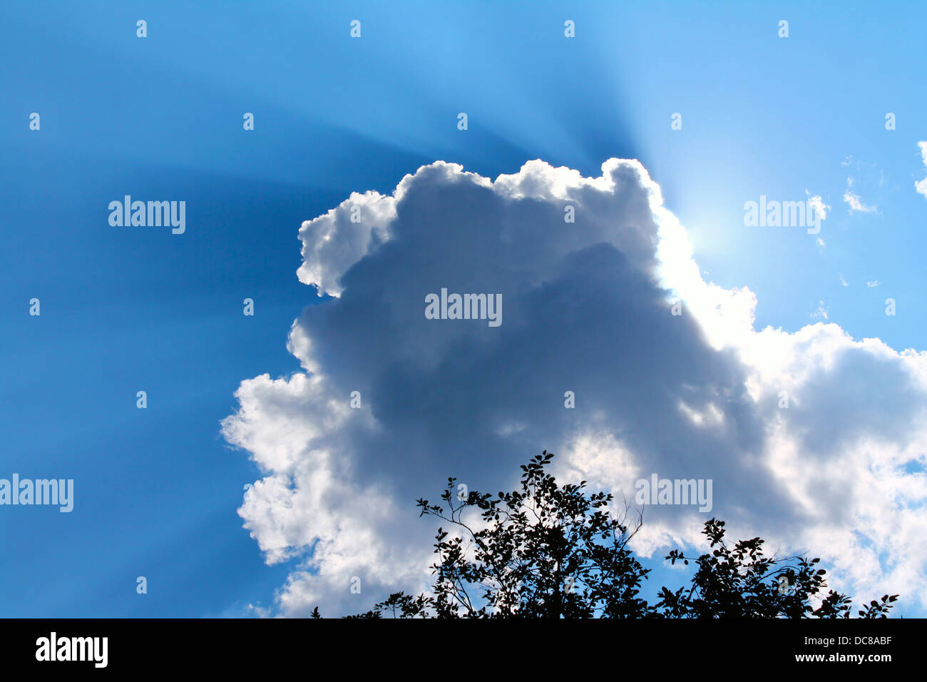 Picture of the sun rays around a white cloud Stock Photo - Alamy