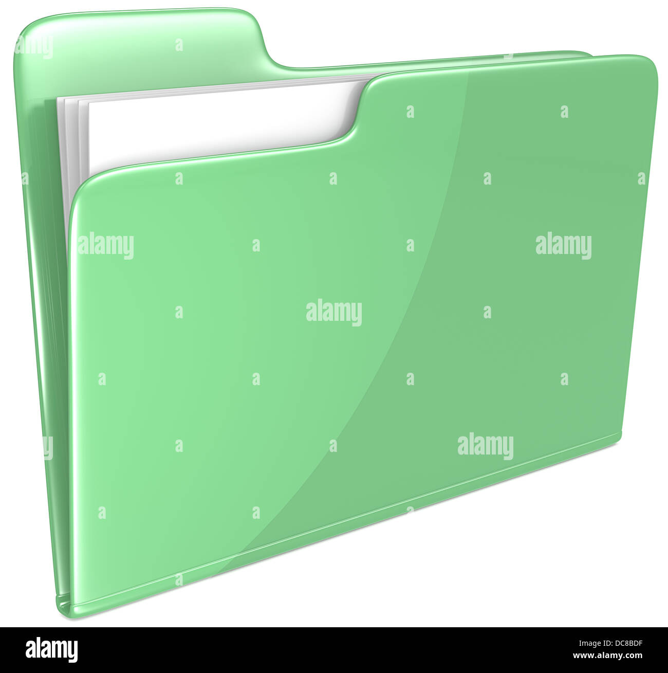 Open folder with papers. Green Stock Photo - Alamy