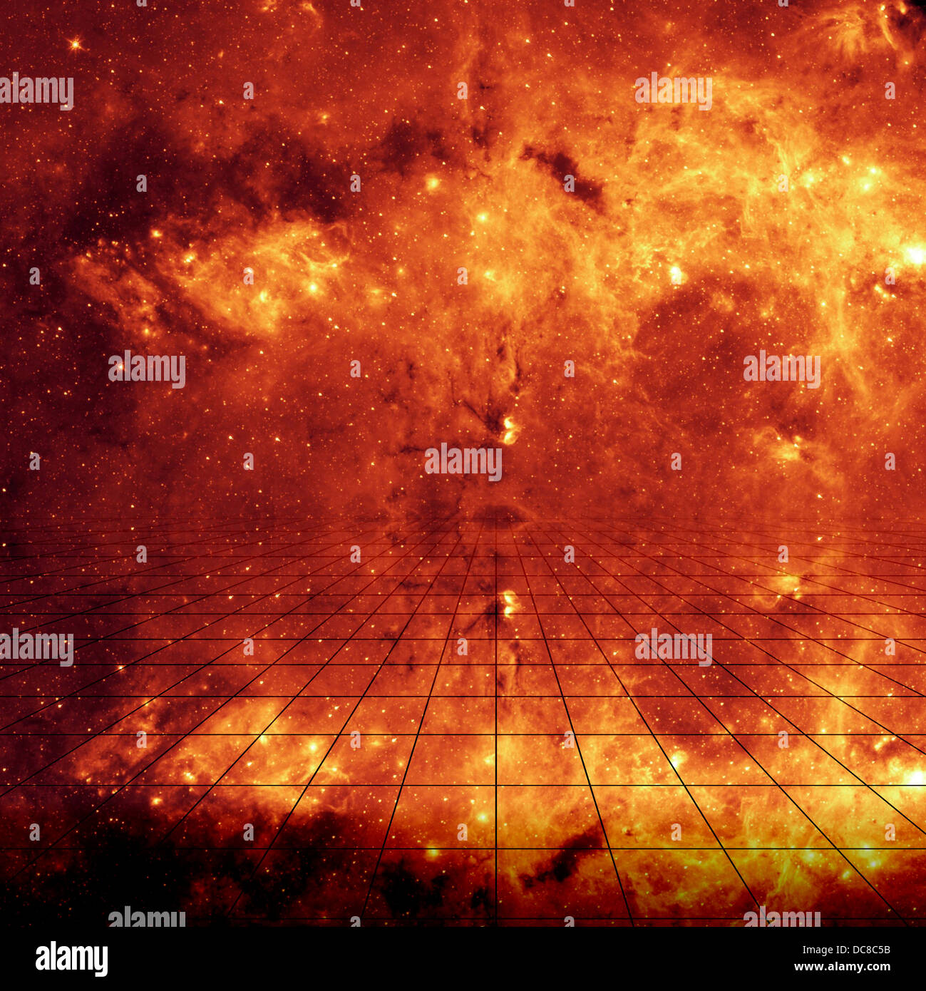 Milky Way and reflection with a perspective grid Stock Photo - Alamy