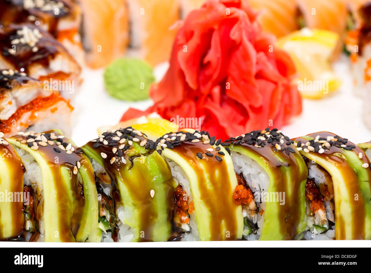 Japanese sushi seafood on a white background in the restaurant Stock ...