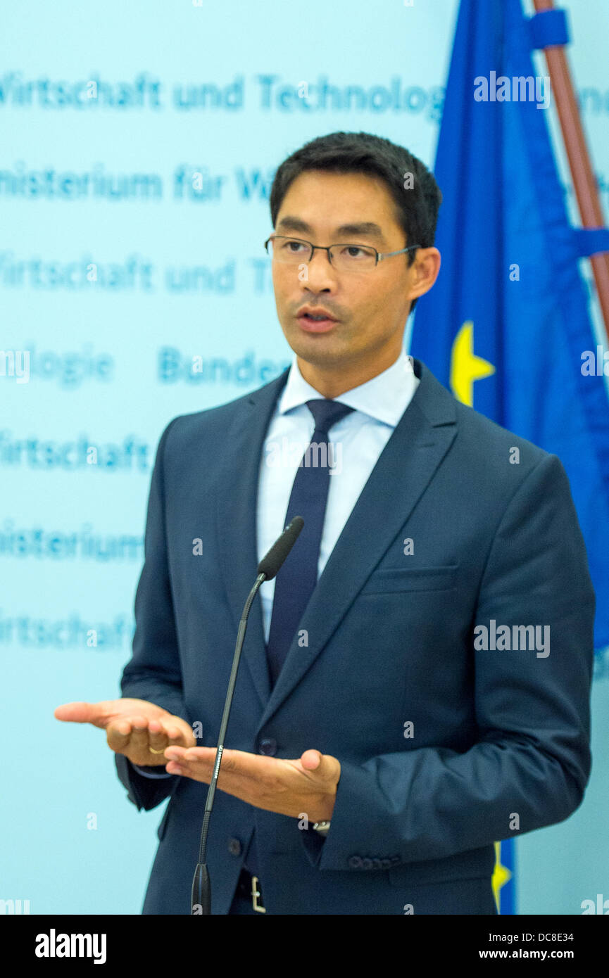 Berlin, Germany. August 12th 2013. Federal Minister for Economy Philipp ...