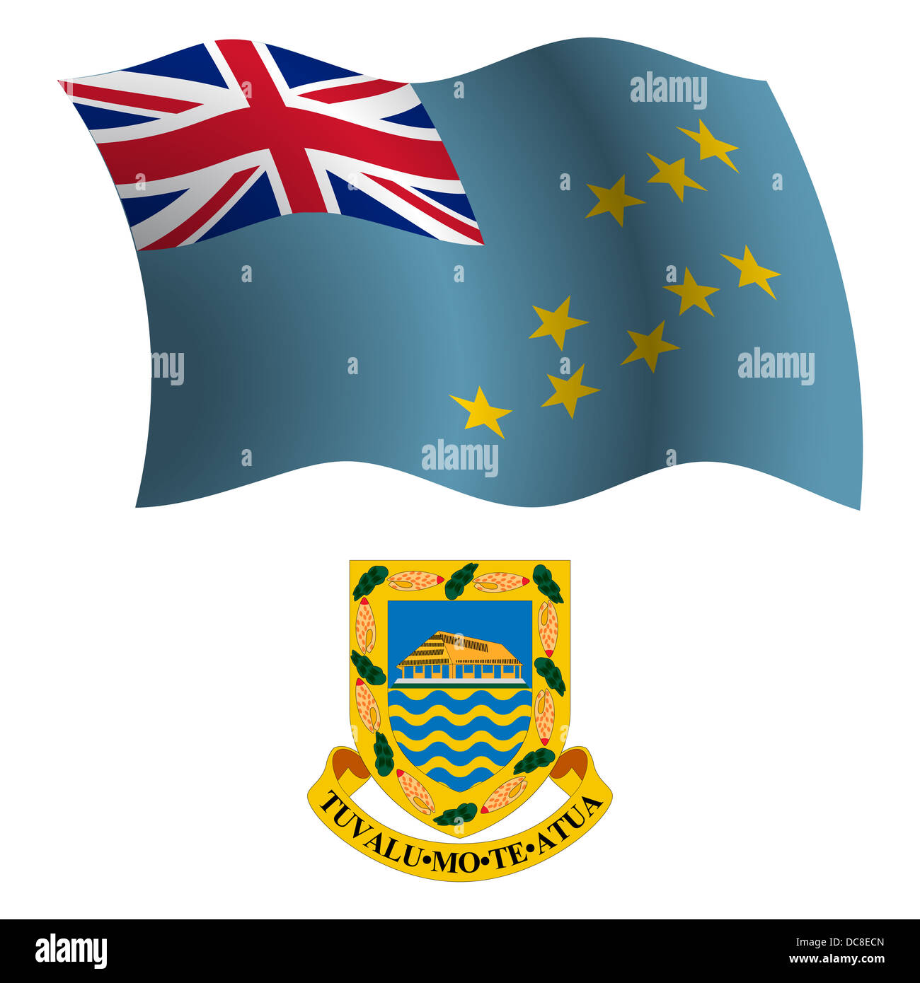 tuvalu wavy flag and coat of arm against white background, vector art ...