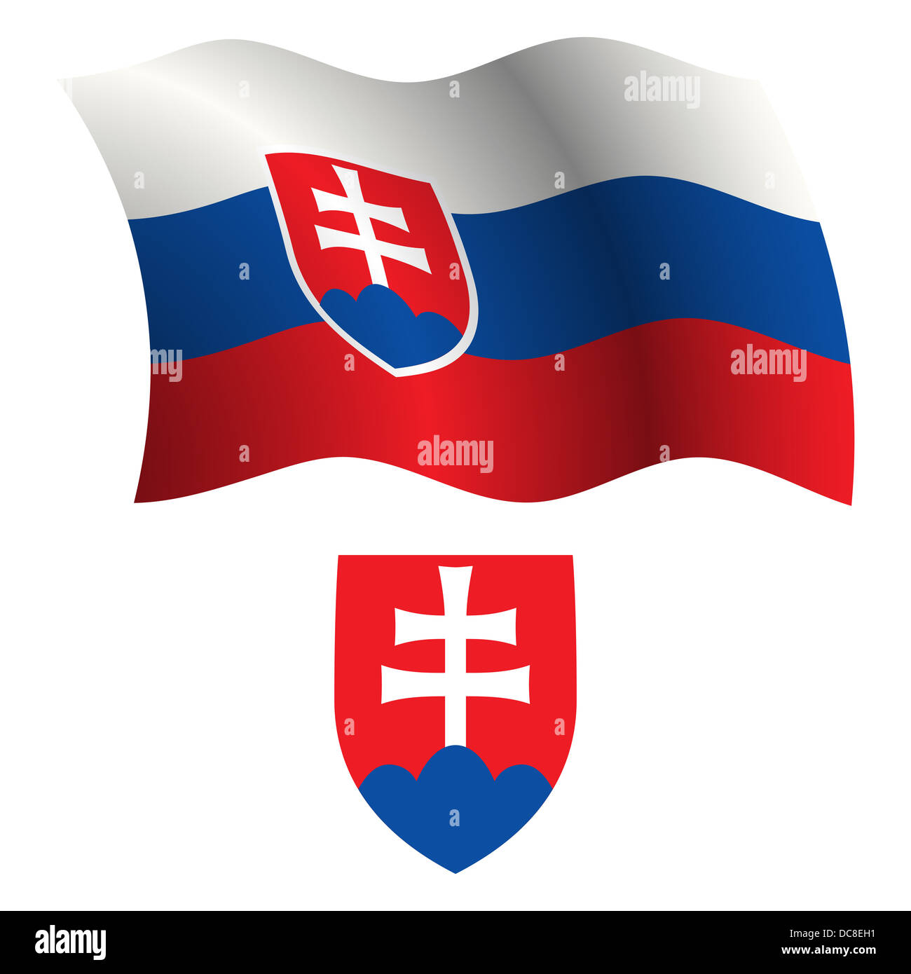 slovakia wavy flag and coat of arm against white background, vector art ...