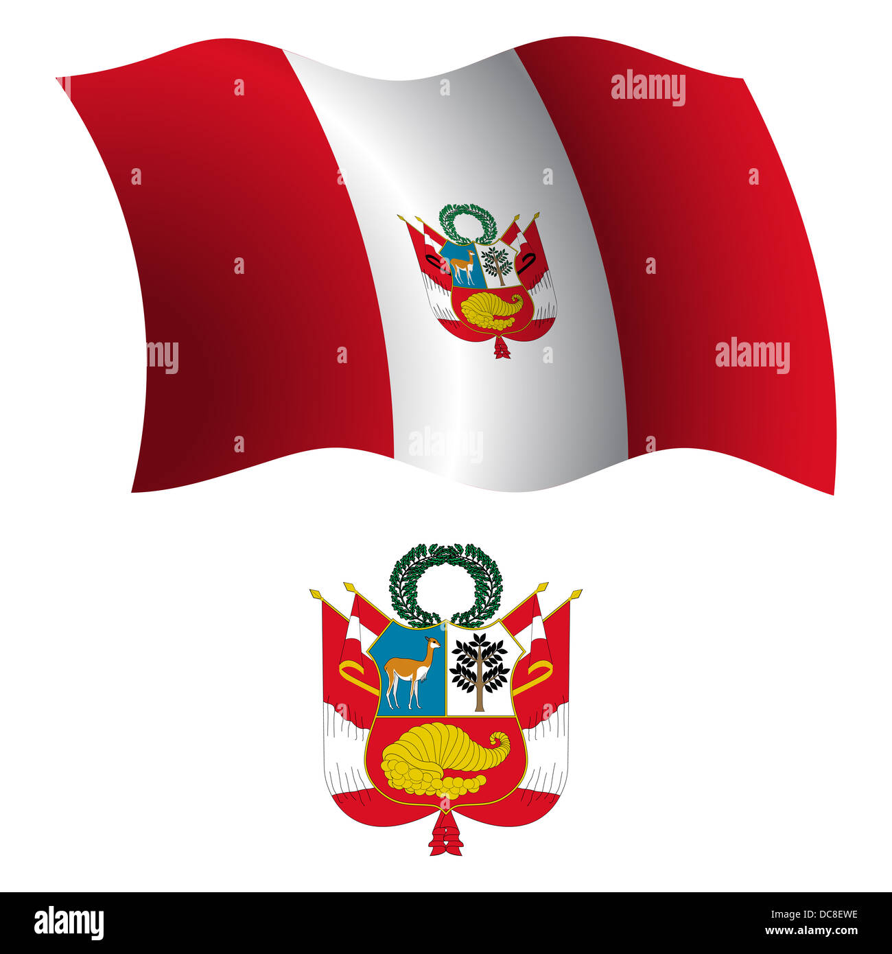 peru wavy flag and coat of arm against white background, vector art ...