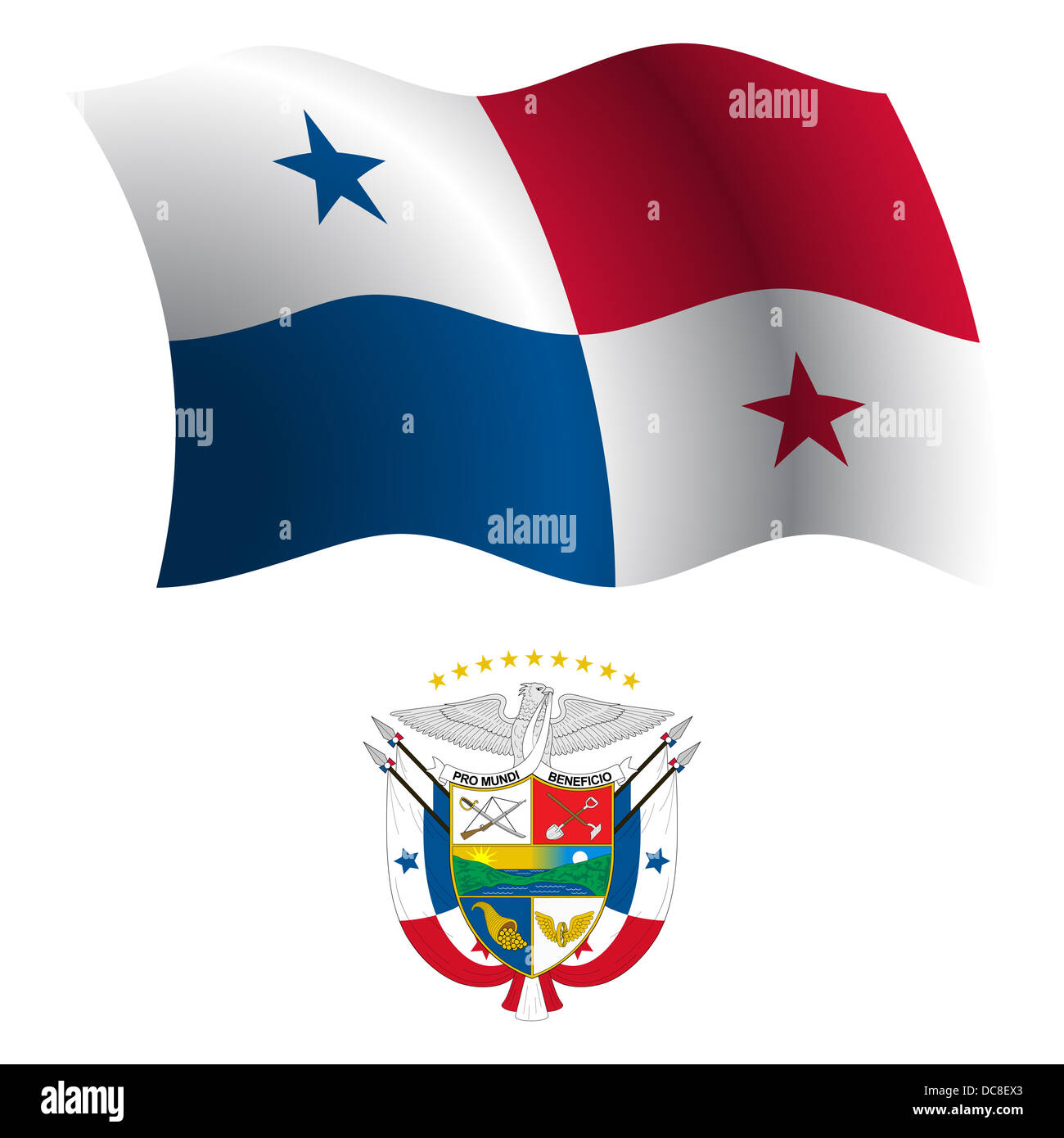 panama wavy flag and coat of arm against white background, vector art ...