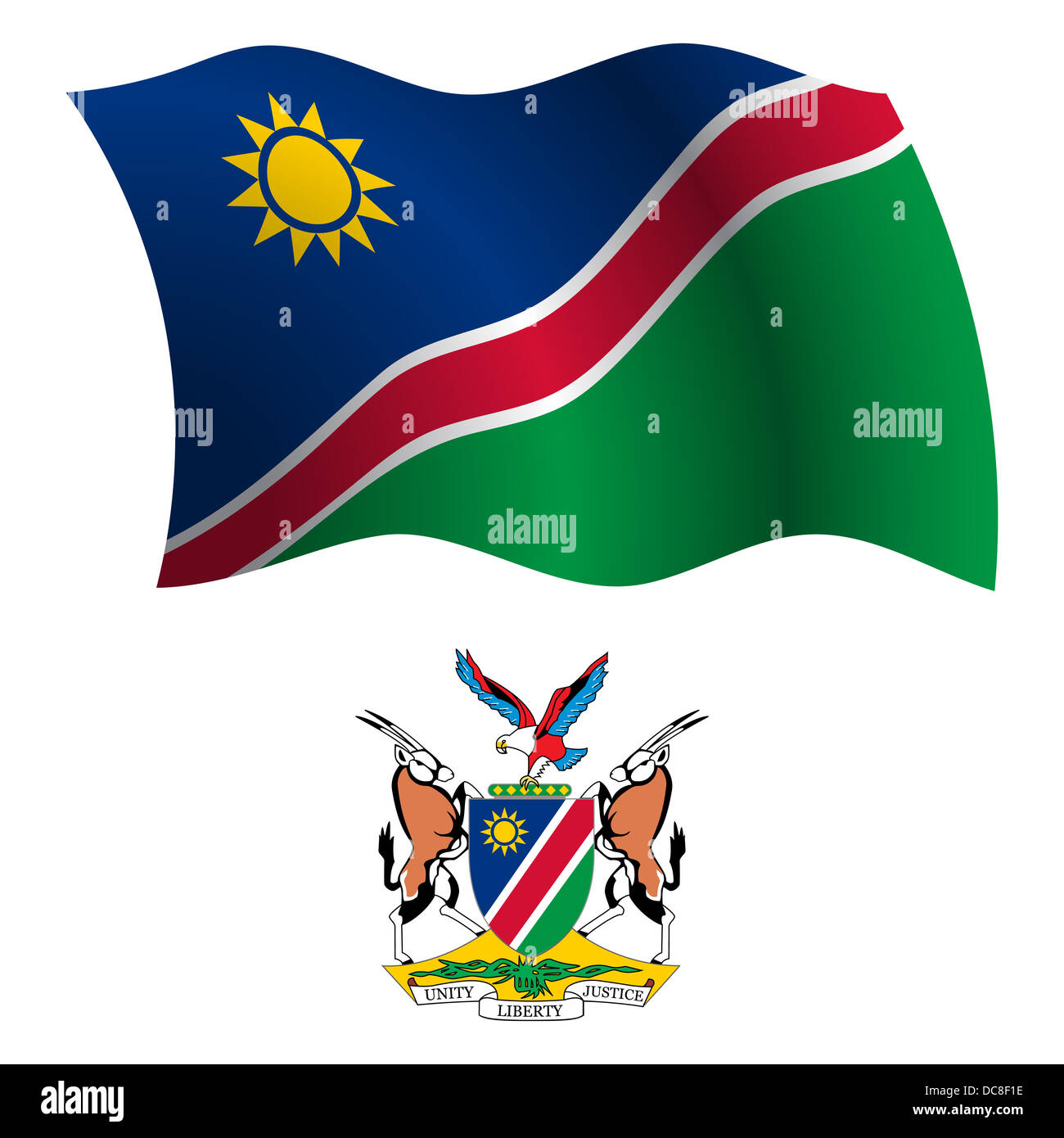 namibia wavy flag and coat of arm against white background, vector art ...