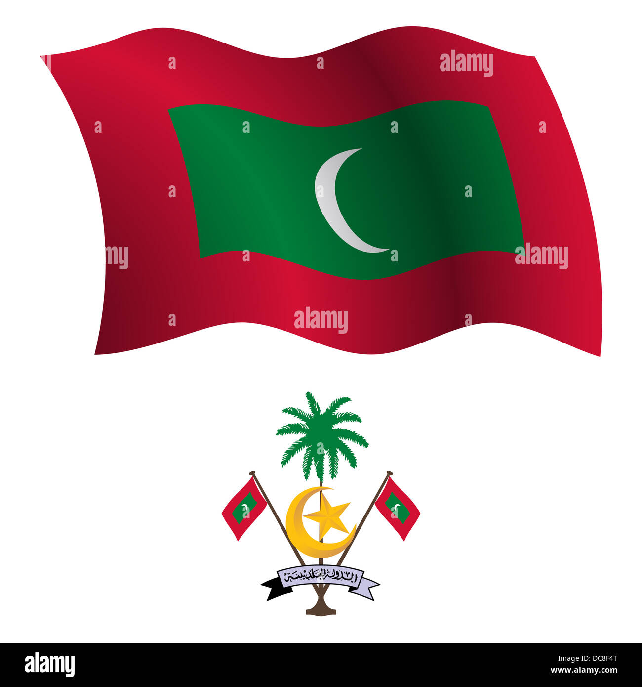 maldives wavy flag and coat of arm against white background, vector art ...