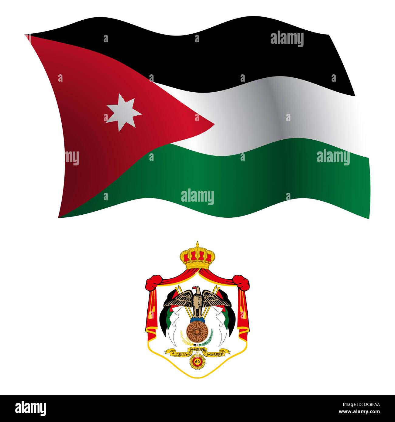jordan wavy flag and coat of arms against white background, vector art ...