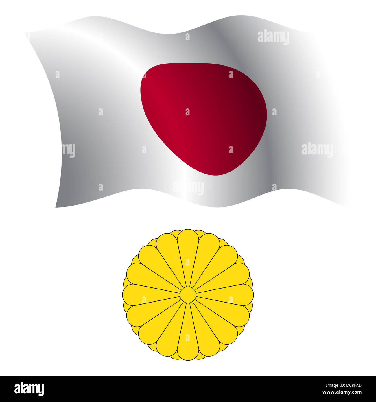 japan wavy flag and coat of arms against white background, vector art ...