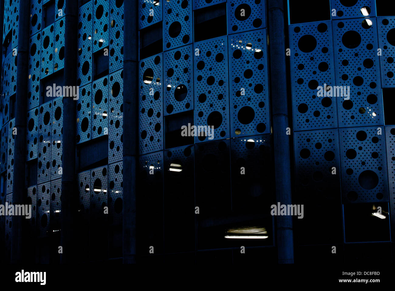 Car park of the Hydro Arena at the SECC in Glasgow reflects the blue of ...