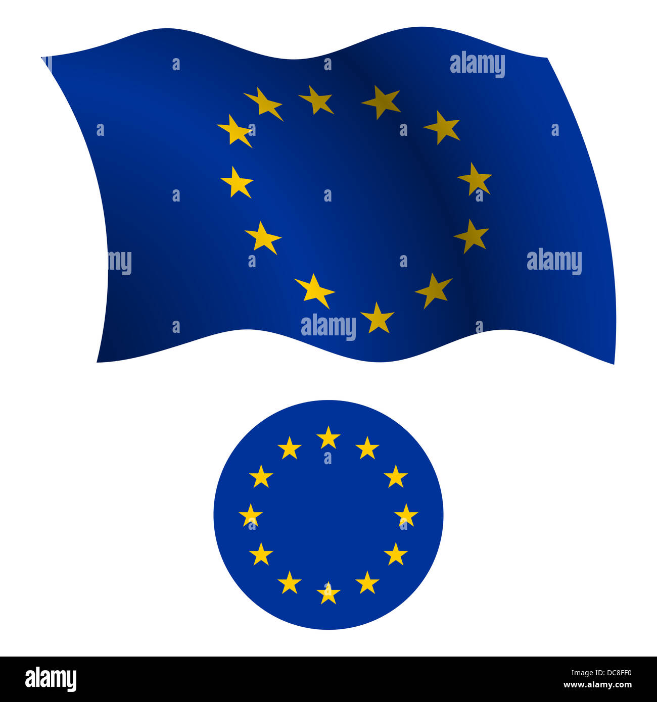 european union wavy flag and icon against white background, vector art ...