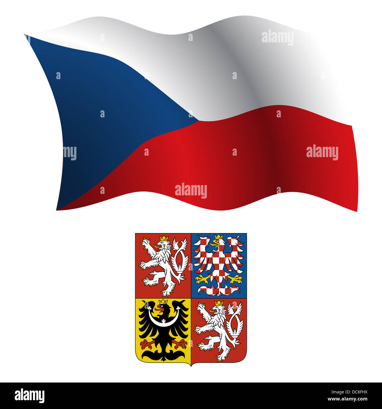 czech republic wavy flag and coat of arms against white background ...